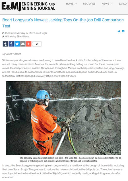 Engineering & Mining Journal | Boart Longyear’s Newest Jackleg Tops On-the-job Drill Comparison ...