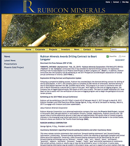 Rubicon Minerals | Rubicon Minerals Awards Drilling Contract to Boart ...