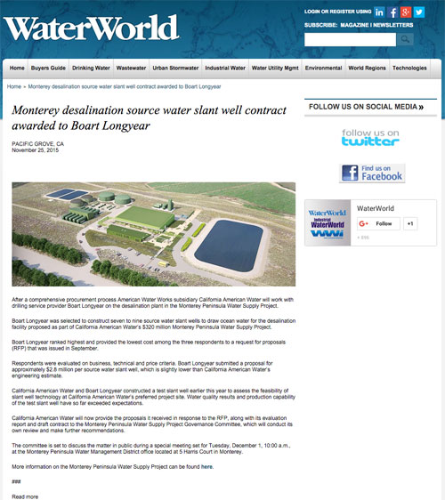 Waterworld.com | Monterey desalination source water slant well contract ...